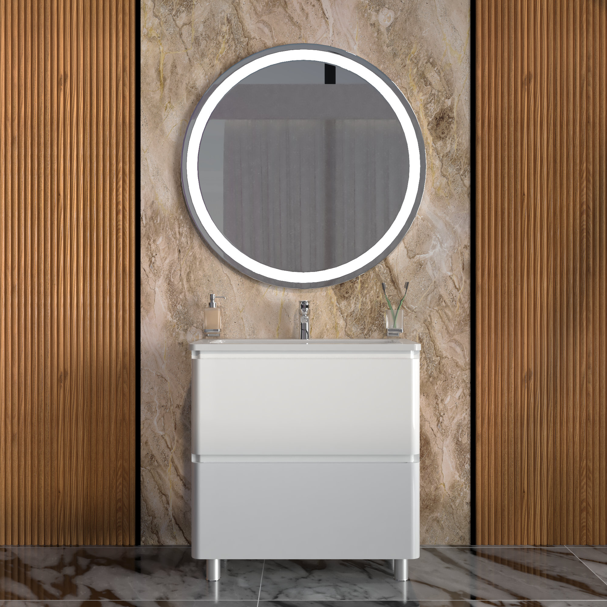 Hokku Designs Kaiston Modern Free Standing Bathroom Vanity with Washbasin Comfort Collection Non ...